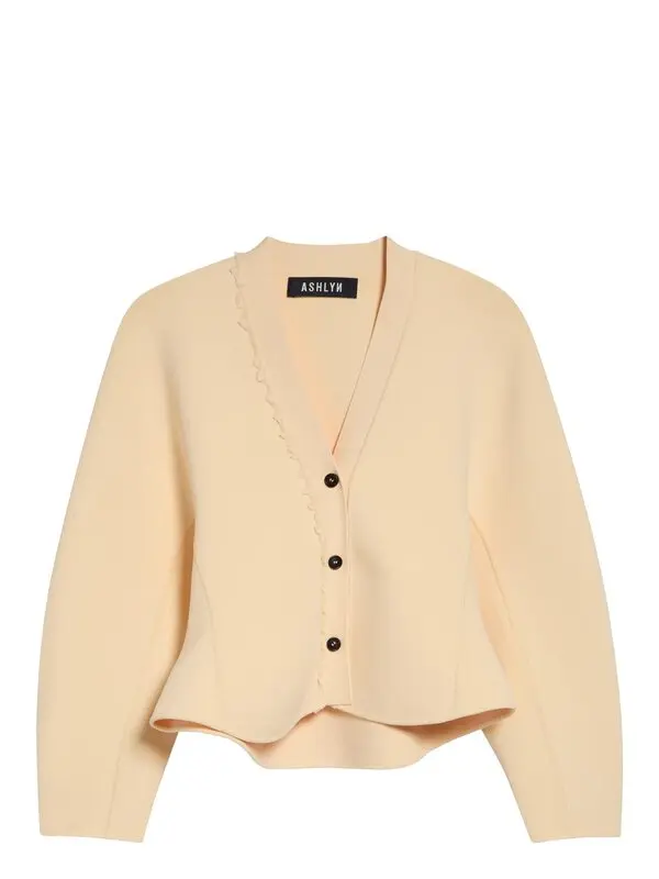 ASHLYN Henry Asymmetrical Ruffle Cardigan - Cream