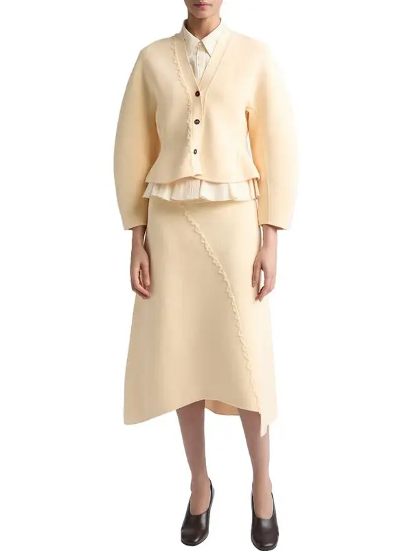 ASHLYN Henry Asymmetrical Ruffle Cardigan - Cream