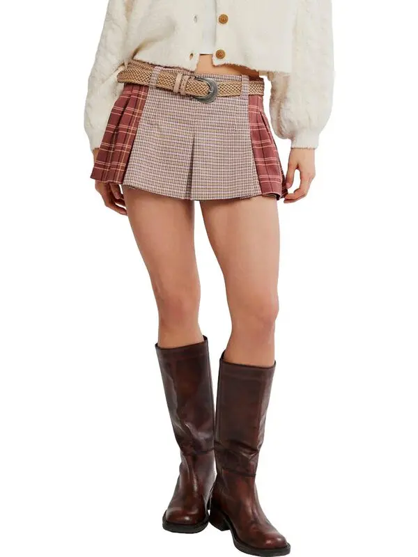Free People Sherry Pleated Miniskirt - Rose Combo
