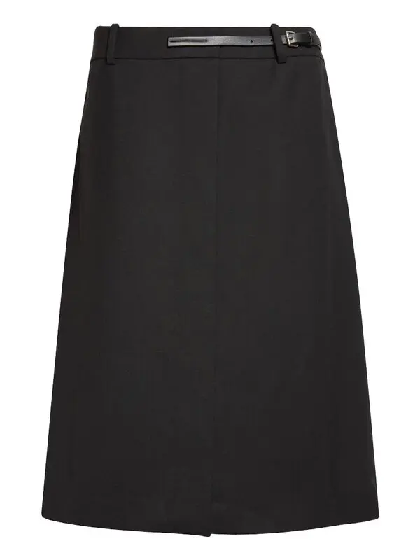 Helmut Lang Belted Wool Gabardine Midi Skirt - Black