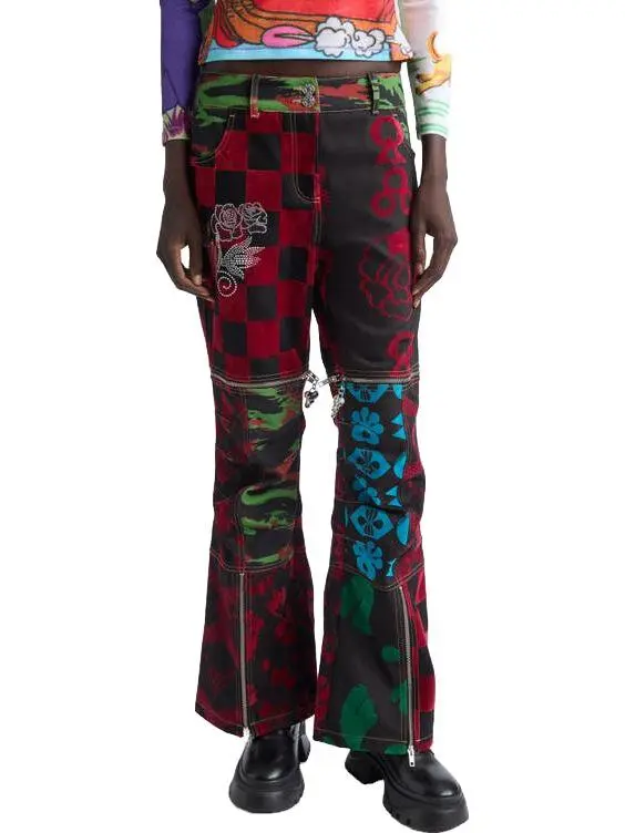 CHOPOVA LOWENA Bevo Patchwork Jeans With Zippered Accents - Black Multi