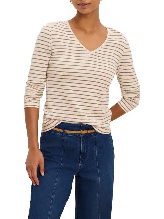NIC+ZOE Striped V Neck T-shirt - Cream Multi