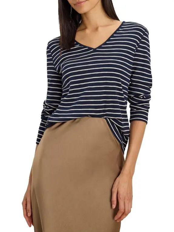 NIC+ZOE Striped V Neck T-shirt - Indigo Multi