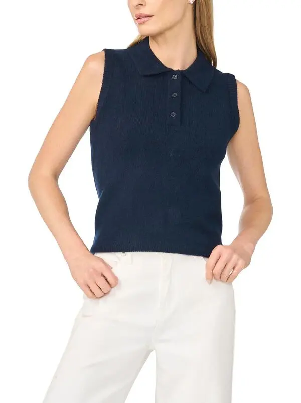CECE DUPRAZ Polo Sweater Vest With Collar - Not So Navy