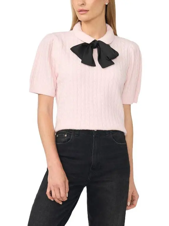 CECE DUPRAZ Tie Neck Cable Stitch Sweater - Ballet Slipper