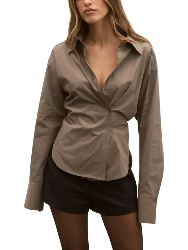 BAYSE Tilda Pleated Cotton Blend Shirt - Ash