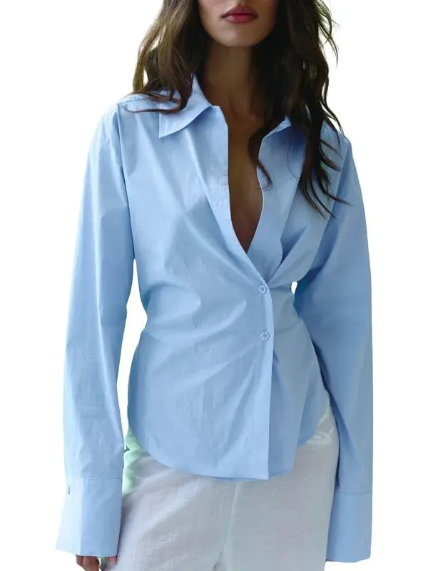 BAYSE Tilda Pleated Cotton Blend Shirt - Cornflower