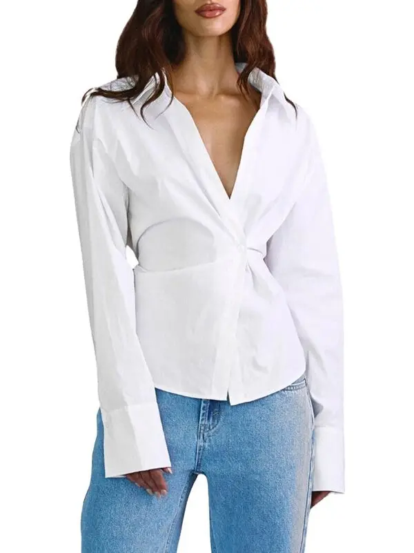 BAYSE Tilda Pleated Cotton Blend Shirt - White