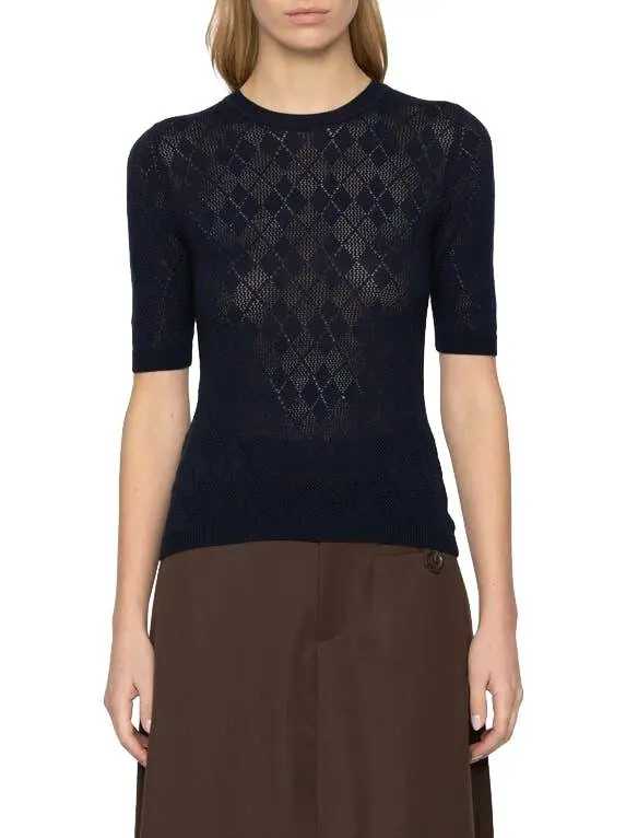 Sea Jane Argyle Short Sleeve Crewneck Sweater - Navy