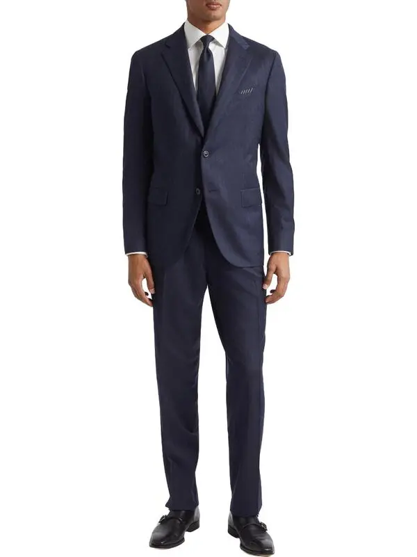 Boglioli Micro Herringbone Wool And Silk Suit - Navy