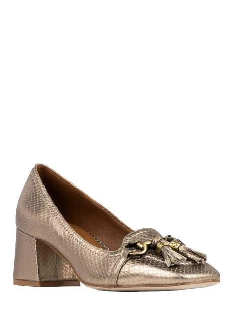 DONALD PLINER Nancie Leather Tassel Block Heel Pumps - Light Bronze