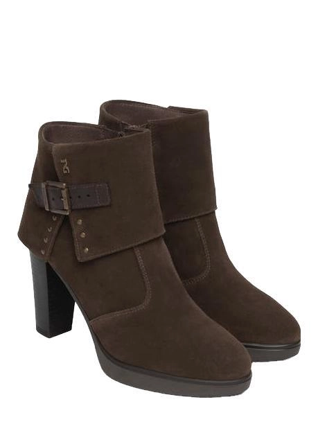 NEROGIARDINI Cuff Platform Bootie With Buckle And Stud Detailing - Chocolate
