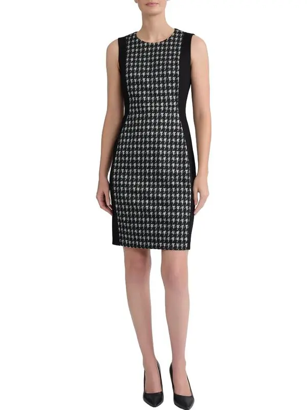 KASPER Houndstooth Sheath Dress - Black Multi