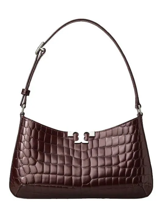 Tory Burch Slim Eleanor Croc Embossed Leather Shoulder Bag - Albarossa