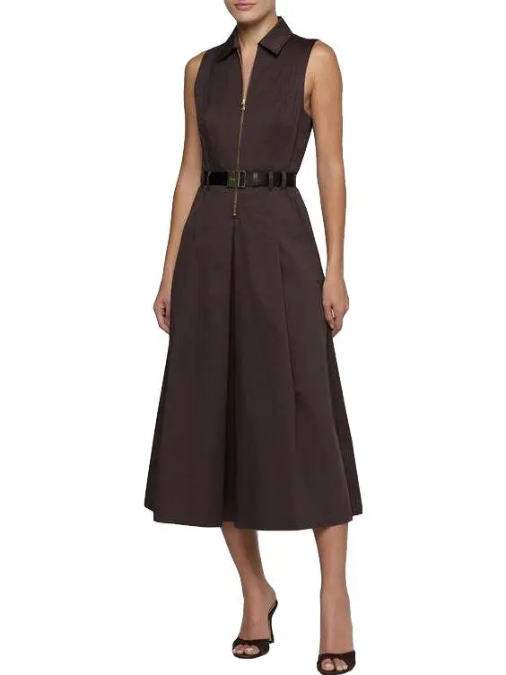 L'Agence Kolton Sleeveless Zip Front Midi Dress With Belt - Dark Java