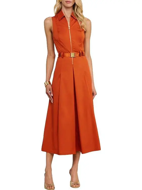 L'Agence Kolton Sleeveless Zip Front Midi Dress With Belt - Sienna