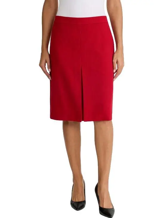 KASPER Inverted Pleat Pencil Skirt - Fire Red