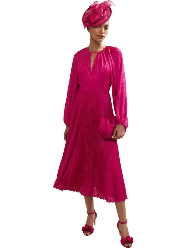 PHASE EIGHT Faye Textured Pleat Dress - Pink