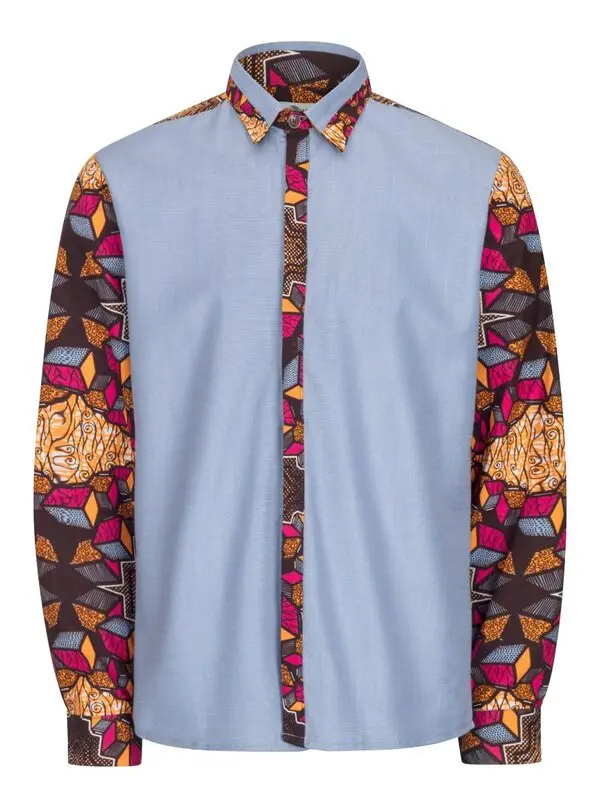OHEMA OHENE African Print Shirt Contrast Panel- Cubic - Black
