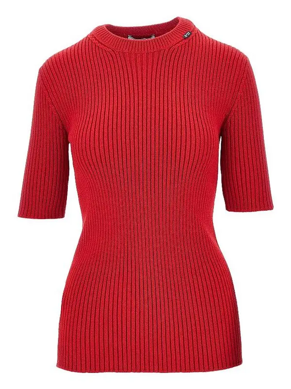 Prada Ribbed Wool Short-sleeved Crewneck Sweater - Red