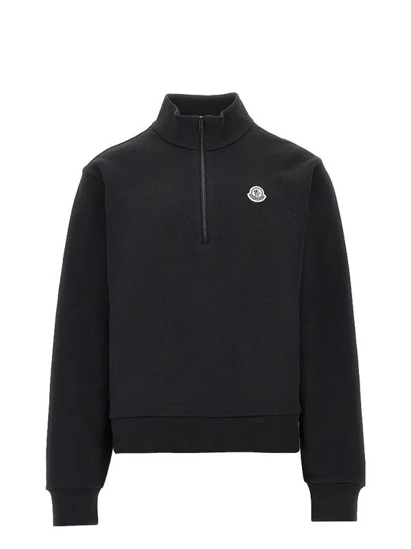 Moncler Cotton Weathirt With Logo Patch - Black