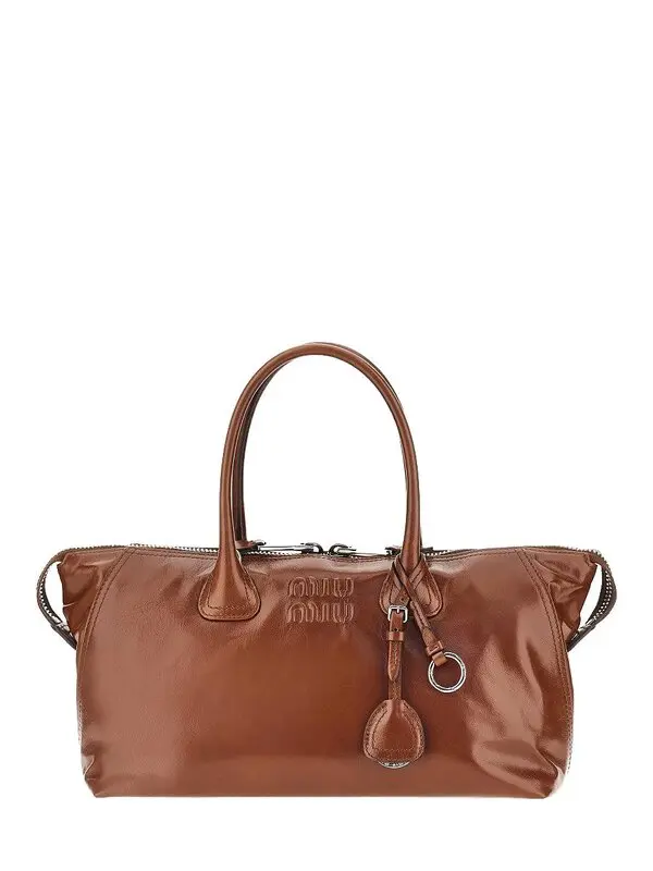 Miu Miu Glossy Leather Bag With Embossed Logo - Brown