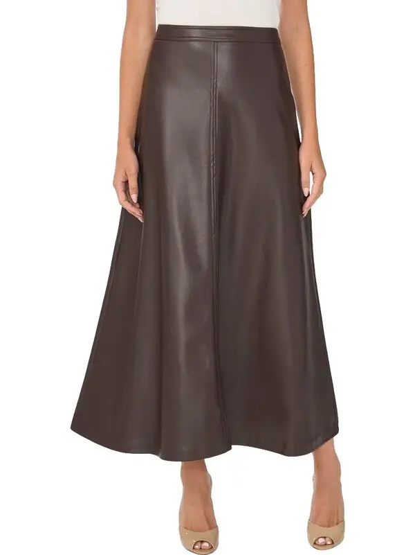 Vince Camuto Faux Leather A-line Skirt - Chocolate