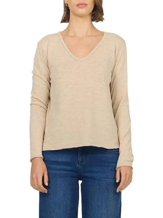 DEAR JOHN Vanya Long Sleeve V-neck Slub Knit T-shirt - Dune