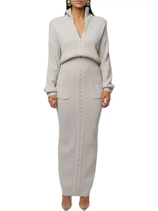 JLUXLABEL Cozy Intentions Ribbed Dress - Stone