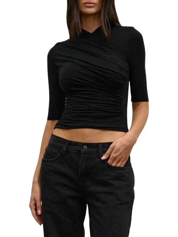BAYSE Amrita Ruched Mock Neck Top - Shadow