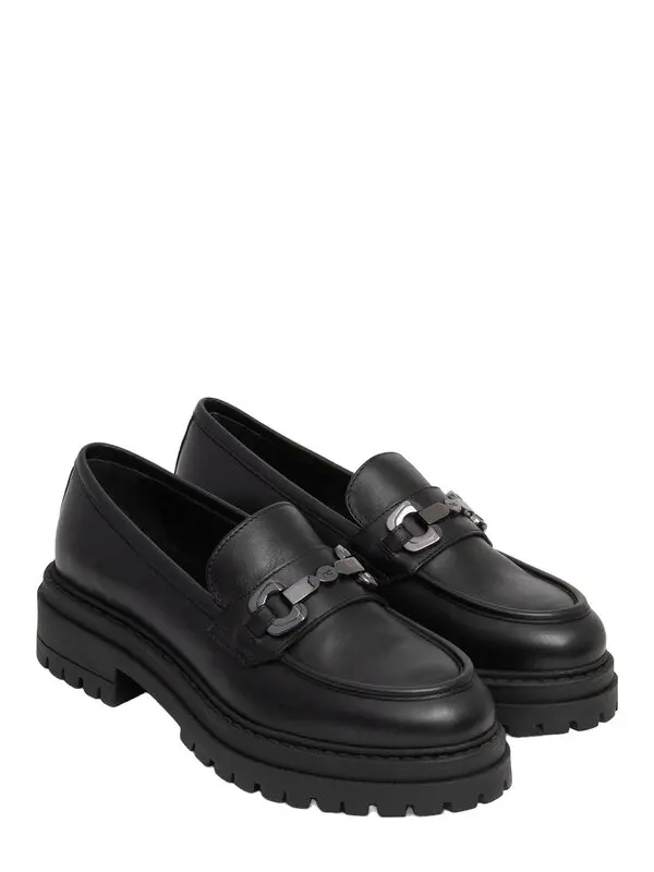 NEROGIARDINI Platform Lug Sole Loafers With Logo Bit Hardware - Black