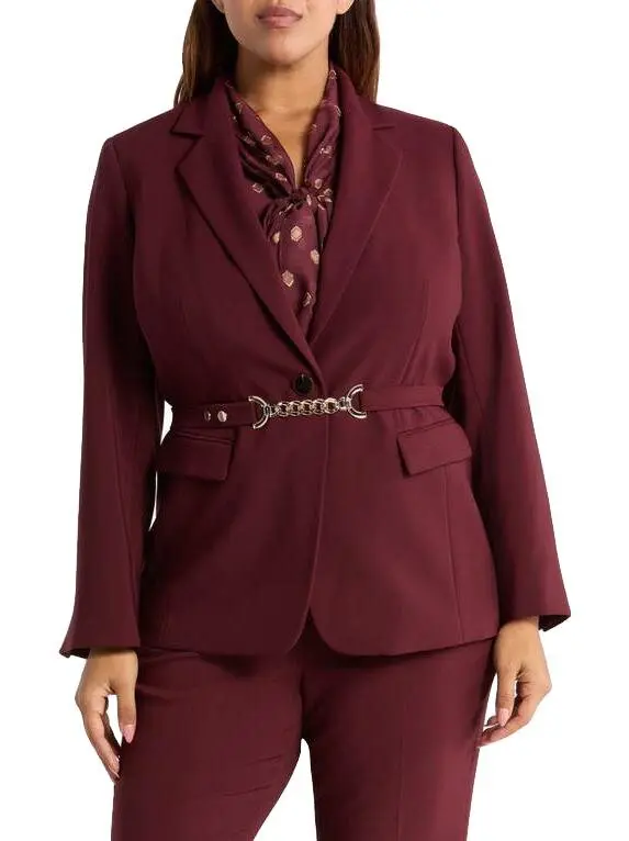 Anne Klein Single-breasted Notched Lapel Blazer With Chain Detail Belt - Barolo