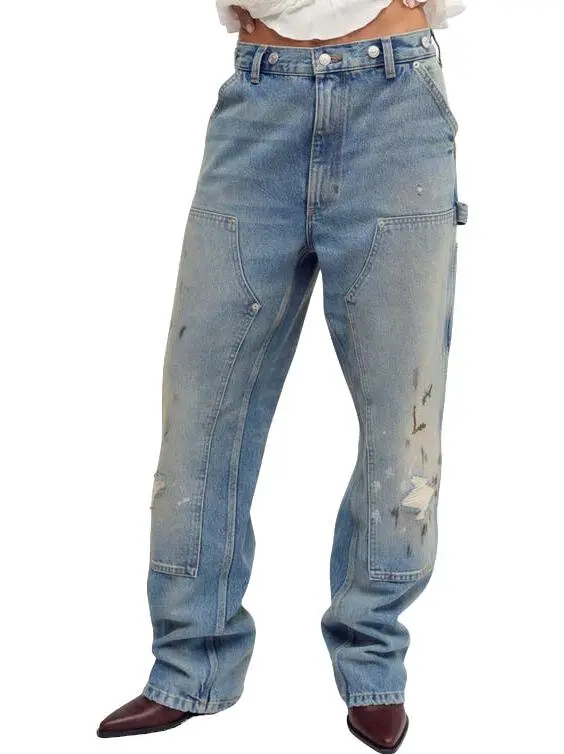 Free People Emily High Waist Ripped Wide Leg Carpenter Jeans - Ubi
