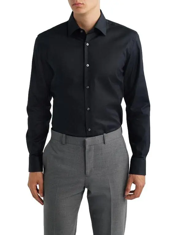 BOSS Hank Slim Fit Stretch Cotton Dress Shirt - Black