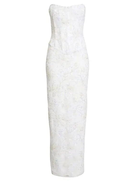 House Of Cb Anisa Beaded Sleeveless Gown - White