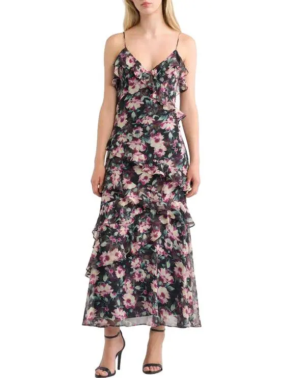 Lulus Luella Ruffle Maxi Dress - Black Multi