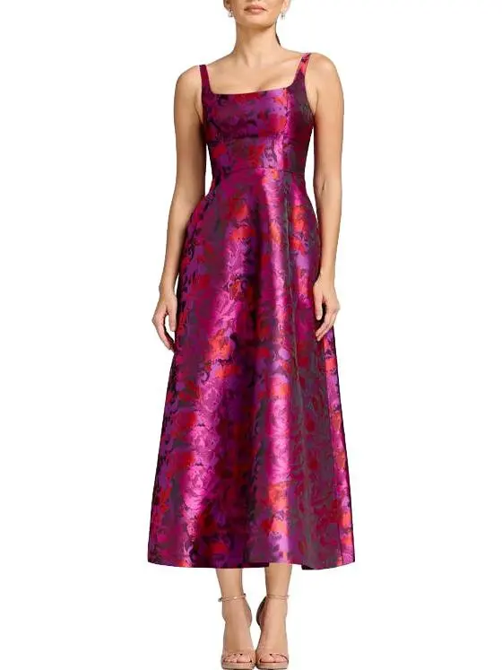 Dress The Population Vanna Floral Cocktail Midi Dress - Bright Fuchsia Multi