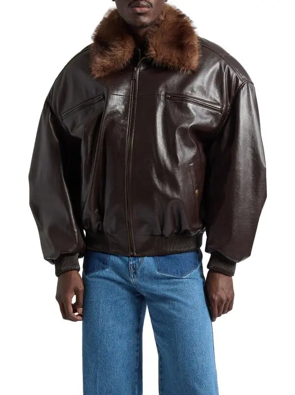 LU'U DAN Faux Leather Cargo Flight Jacket With Faux Fur Collar - Grease