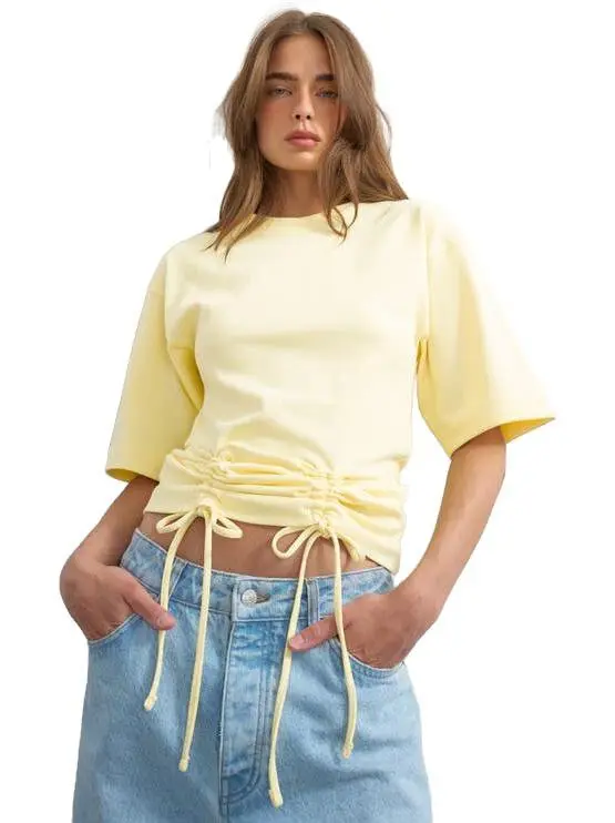 Topshop Drawcord Detail Crop Top - Yellow