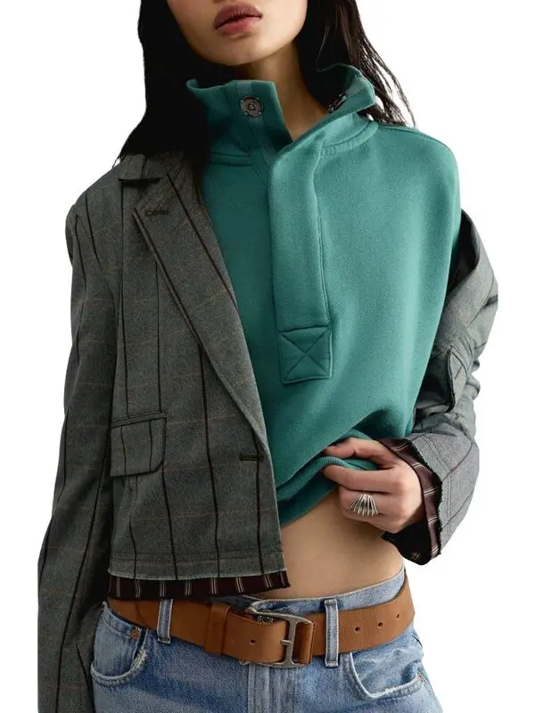 Free People Timeless Snap Placket Pullover - Aqua