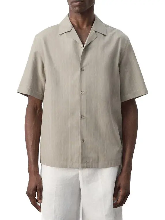 Mango Pinstripe Short Sleeve Woven Shirt - Medium Brown