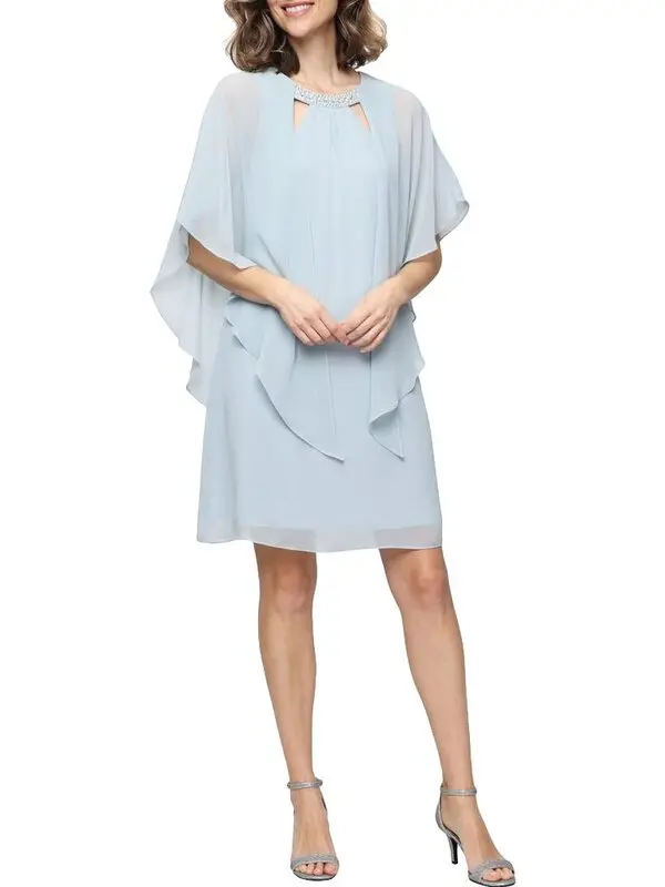 SL FASHIONS Jewel Chiffon Overlay Shift Dress - Aloe