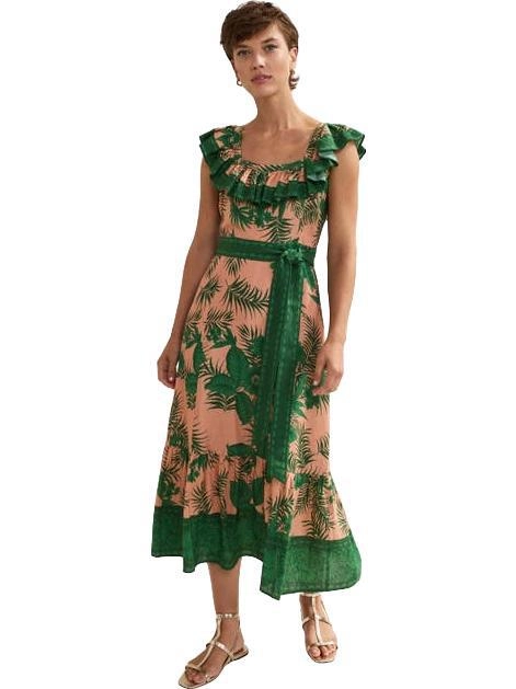 PHASE EIGHT Sandra Ruffled Square Neck Midi Dress - Coral
