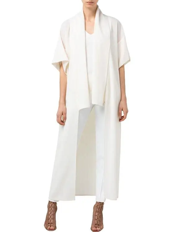 Akris Short Sleeve Long Wool Crepe Jacket - Ecru
