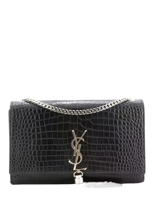 Saint Laurent Classic Monogram Tassel Crocodile Embossed Leather Medium Crossbody Bag - Black