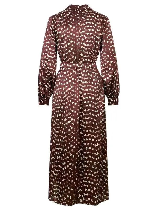 Kiton Geometric Print Belted Shirt Midi Dress - Brown
