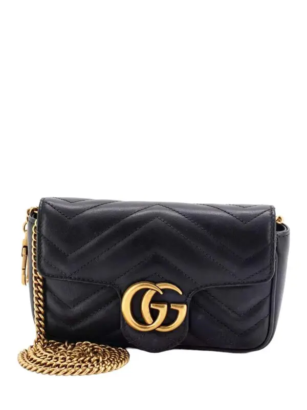 Gucci Gg Marmont Flap Bag Matelasse Leather Super Mini Crossbody Bag - Black