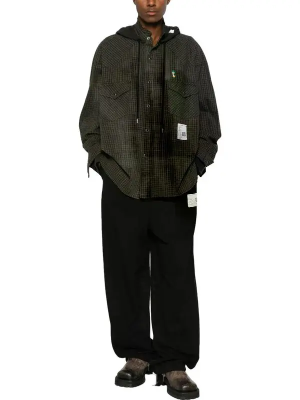 Mihara Yasuhiro Check-pattern Hooded Shirt - Green