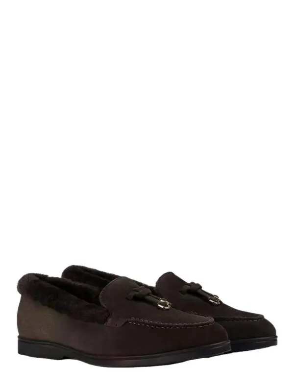 DOUCAL'S Suede Shearling Trim Loafers - Brown
