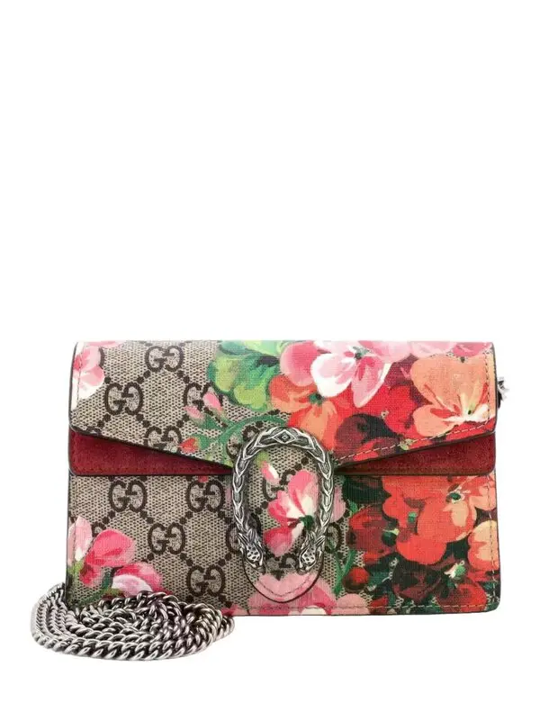 Gucci Dionysus Bag Blooms Print Gg Coated Canvas Super Mini Crossbody Bag - Brown